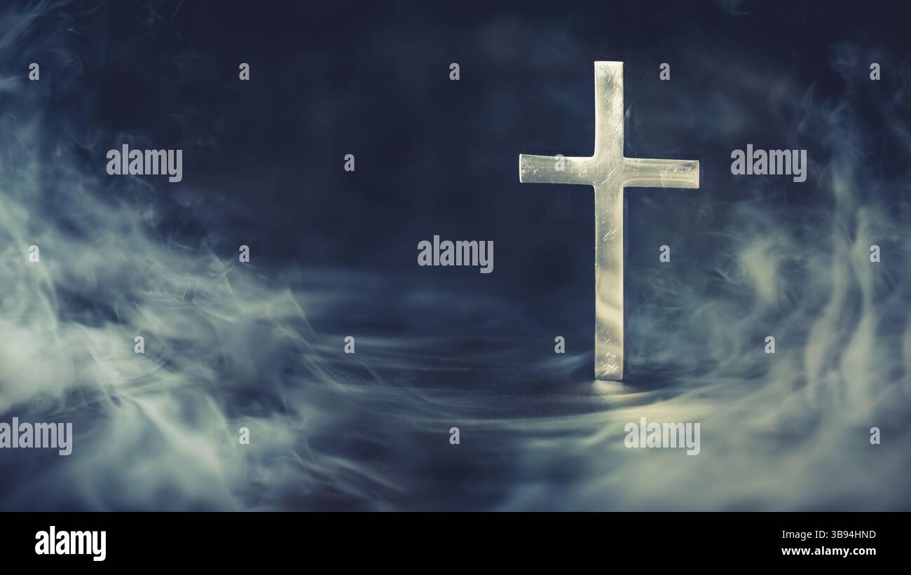Christian cross in heavenly wallpaper with ethereal clouds, symbolizing ...