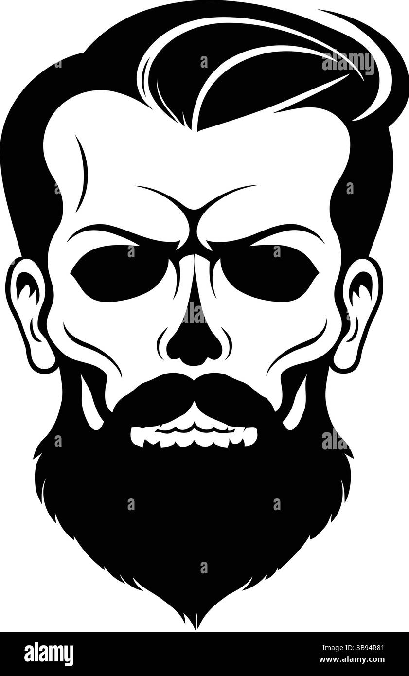 Skull and Bones Illustration with hair and beard. men hair style ...