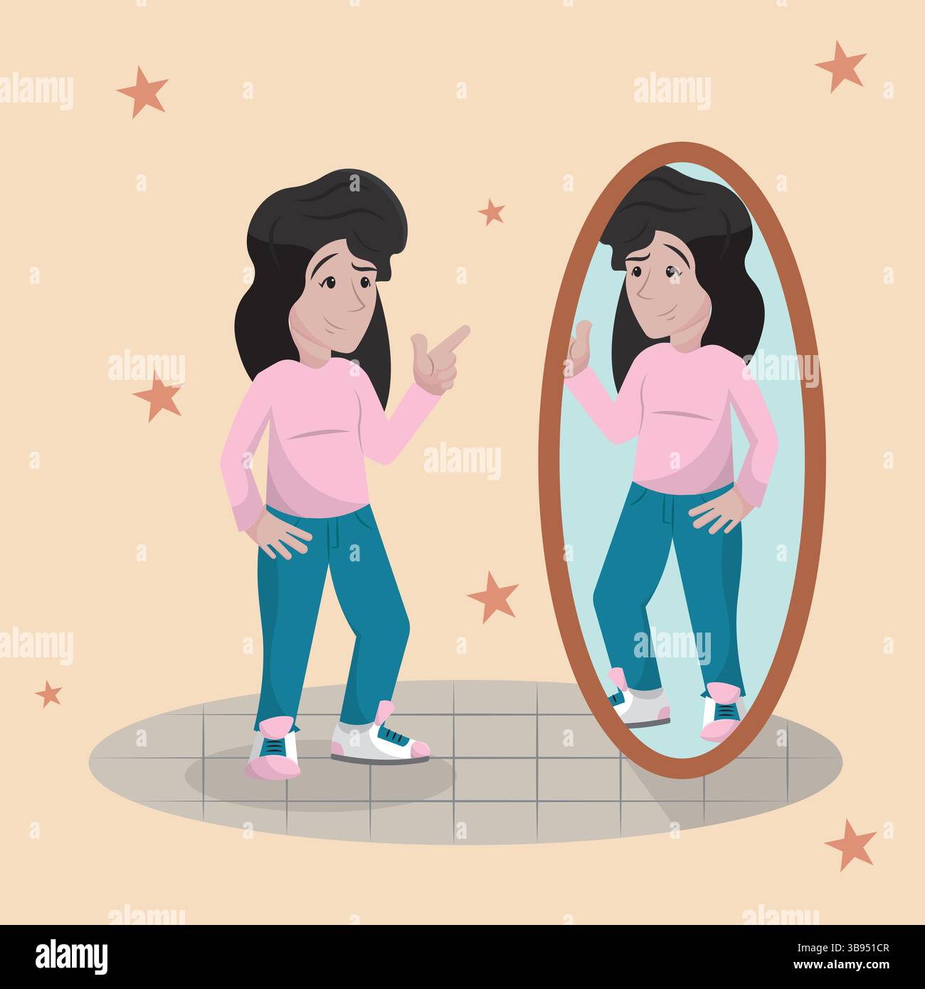 Self affirmation mirror moment. Vector illustration Stock Vector Image ...