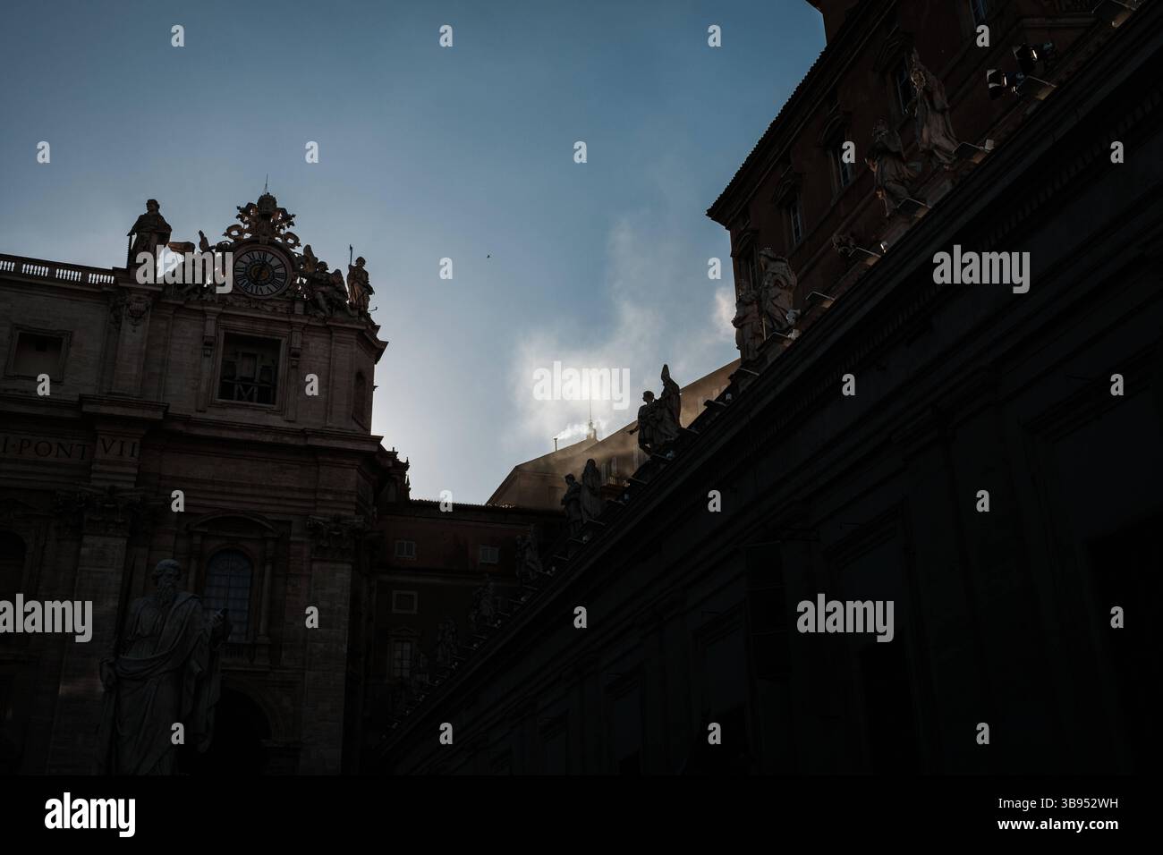 Vatican, the chimney on the roof of the Sistine Chapel announces the ...