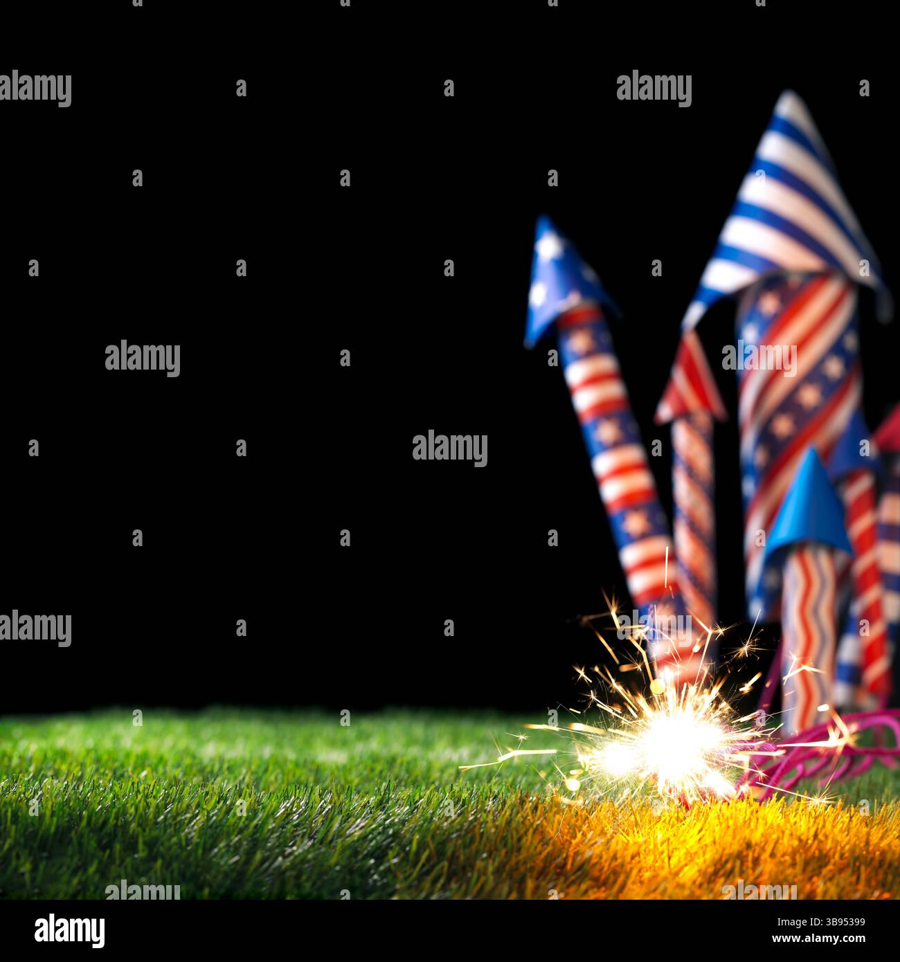 4th of July bottle rockets or fireworks in USA colors of red, white ...