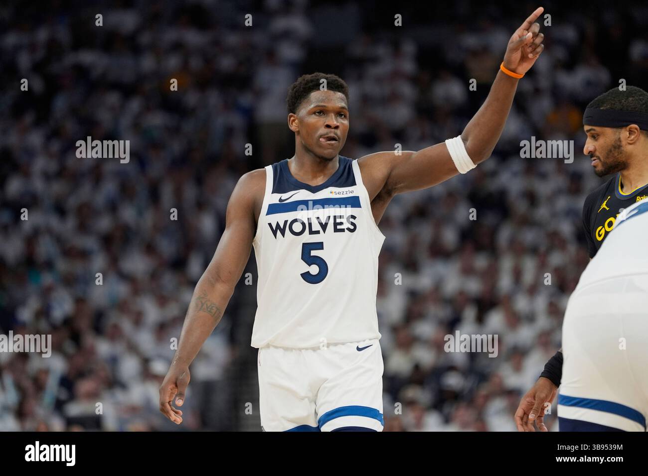 Minnesota Timberwolves guard Anthony Edwards (5) gestures during the ...