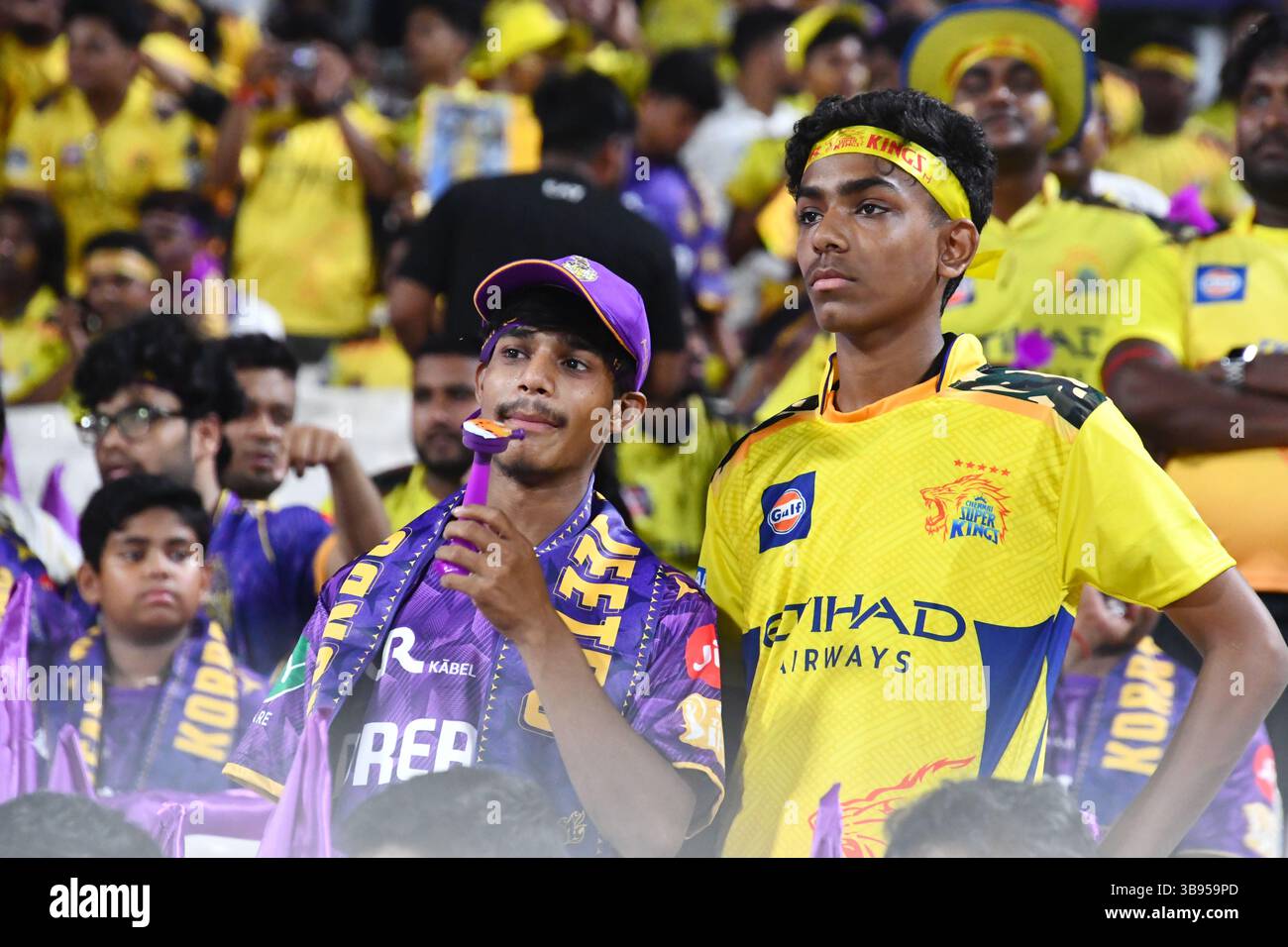 Kolkata, India. 08th May, 2025. Fans from both the Chennai Super Kings ...