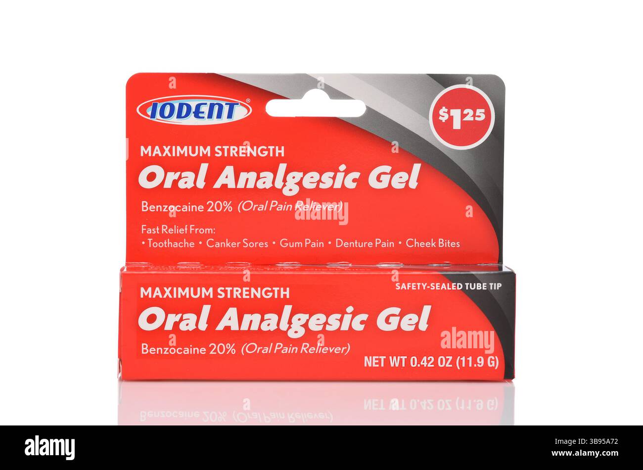 IRVINE, CALIFORNIA - 7 MAY 2025: A package of Iodent Maximum Strength Oral Analgesic Gel Stock ...