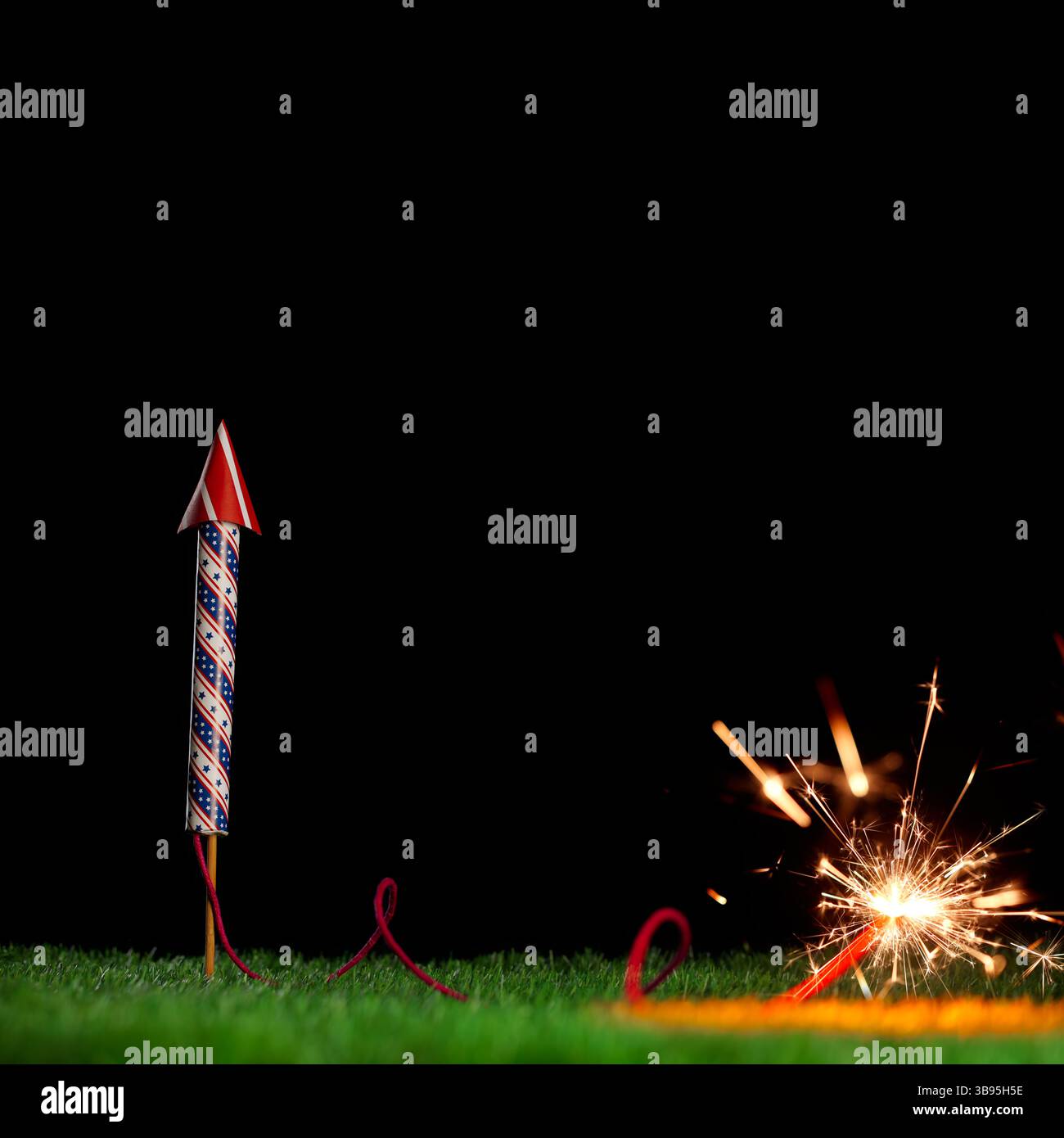 4th of July bottle rocket or fireworks in USA colors of red, white, and ...