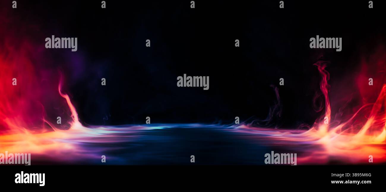 Dramatic smoke and fog effect in bright neon red, blue, and purple ...