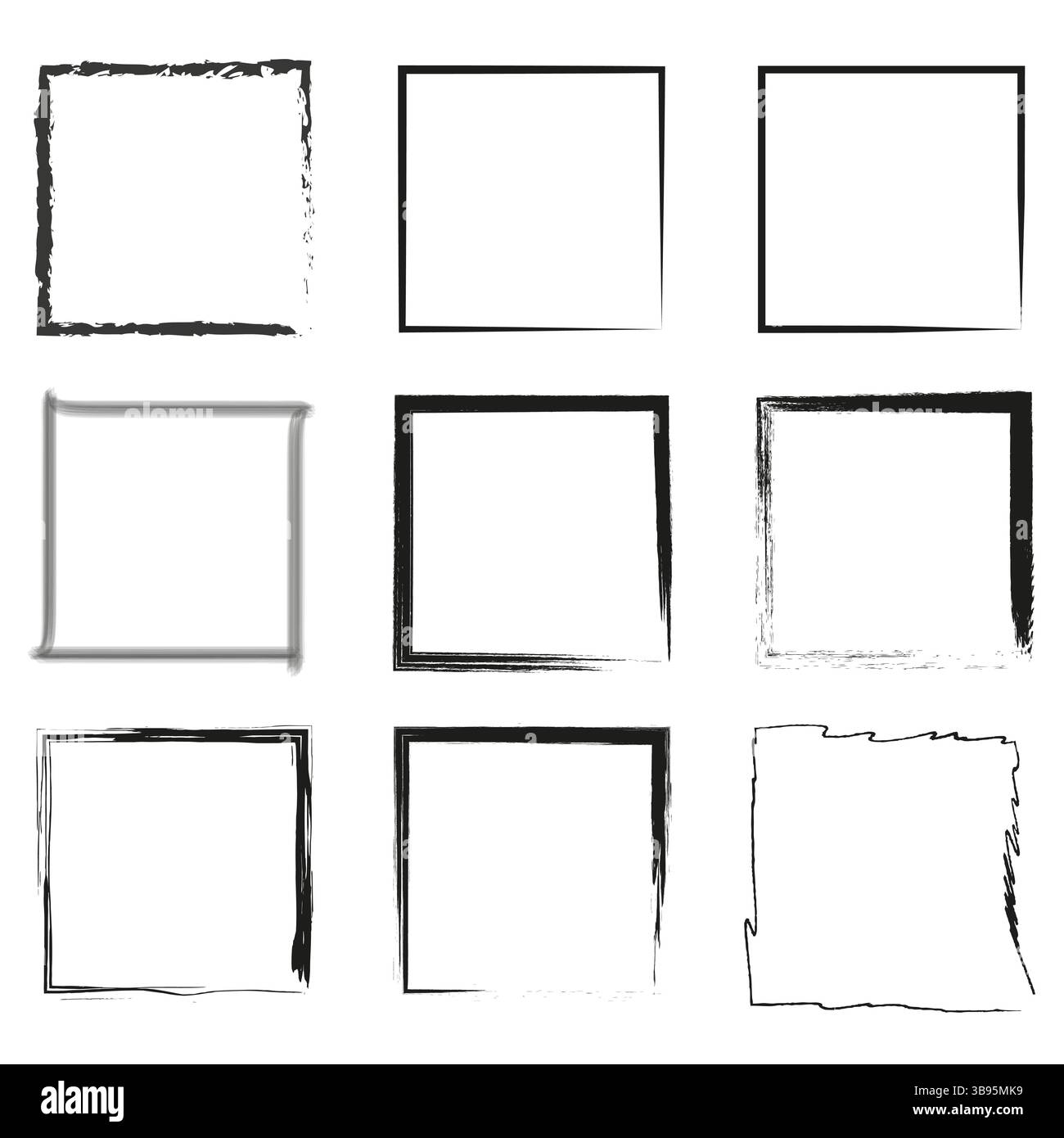 Square frame set. Brush stroke texture. Grayscale border detail. Vector ...