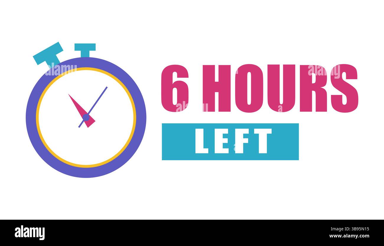 Urgent clock symbol. Bright six hours. Countdown timer display. Vector ...