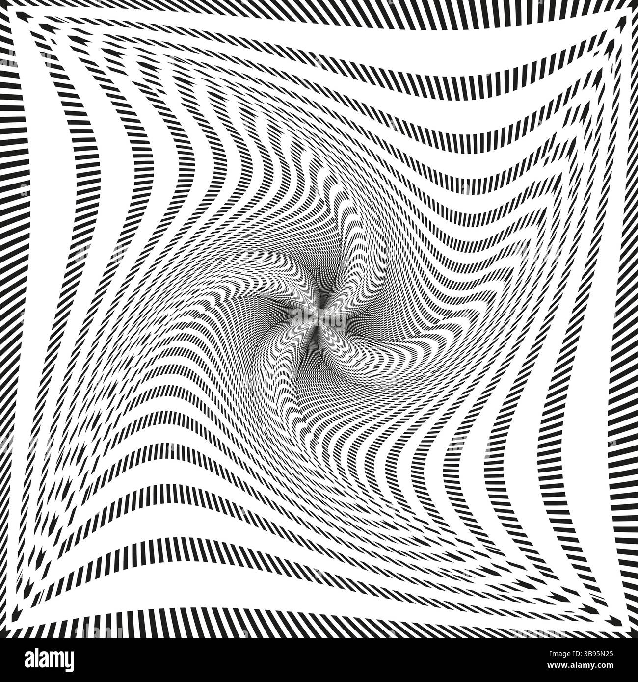 Optical illusion swirl. Twisted stripe shape. Distortion tunnel effect ...