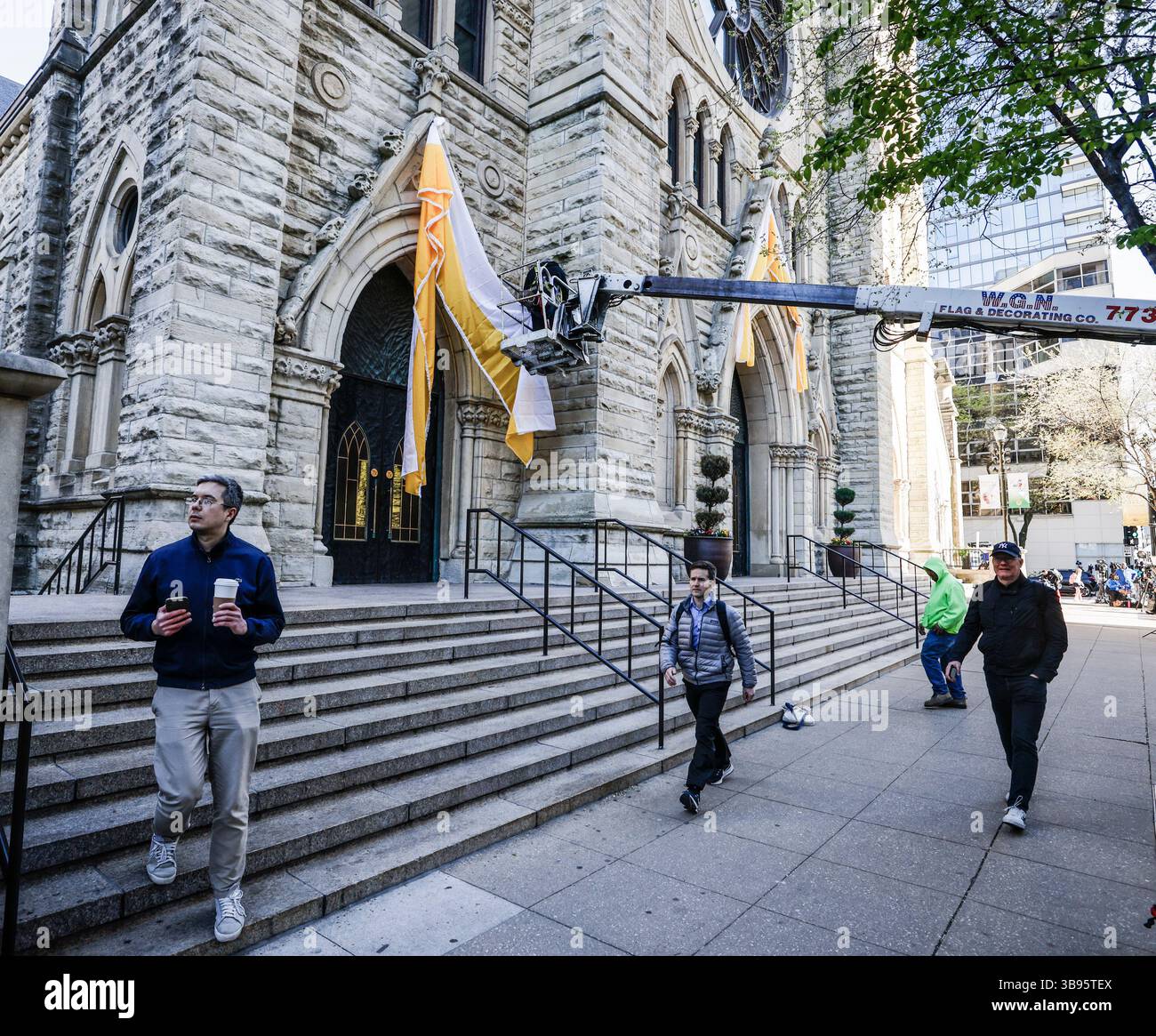 Chicago, United States. 11th Apr, 2025. People walk past Holy Name ...