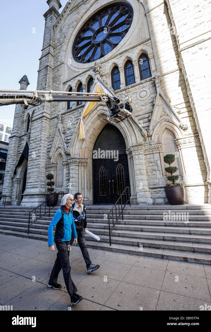 Chicago, United States. 11th Apr, 2025. People walk past Holy Name ...