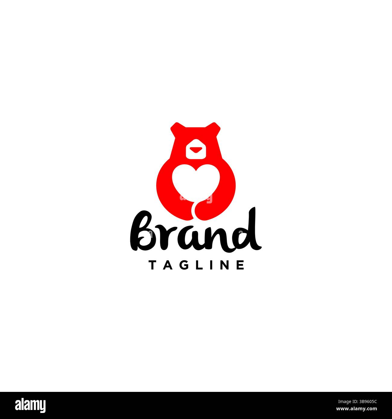 Cute Bear Hugging Heart Logo Design. Stiff Bear Facing Forward Carrying ...