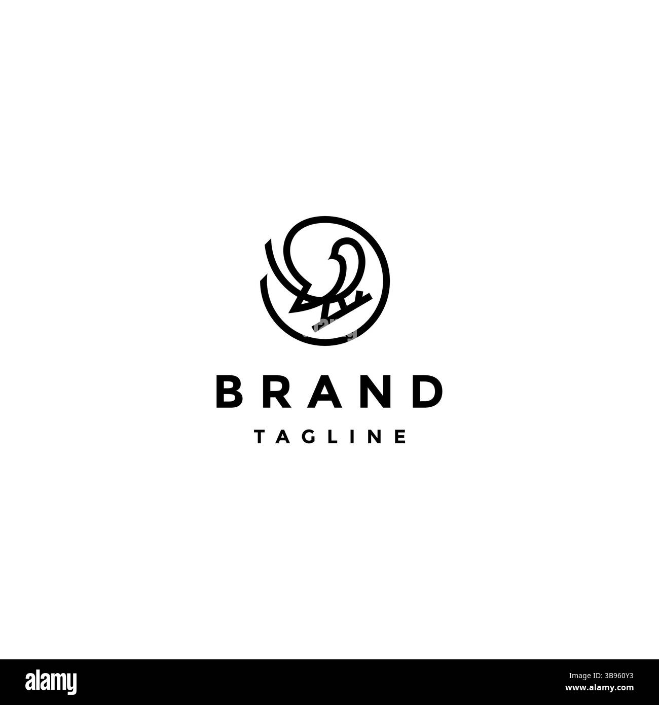 Perched Bird in Circle Lines Logo Design. Bird In Simple Round Cage ...