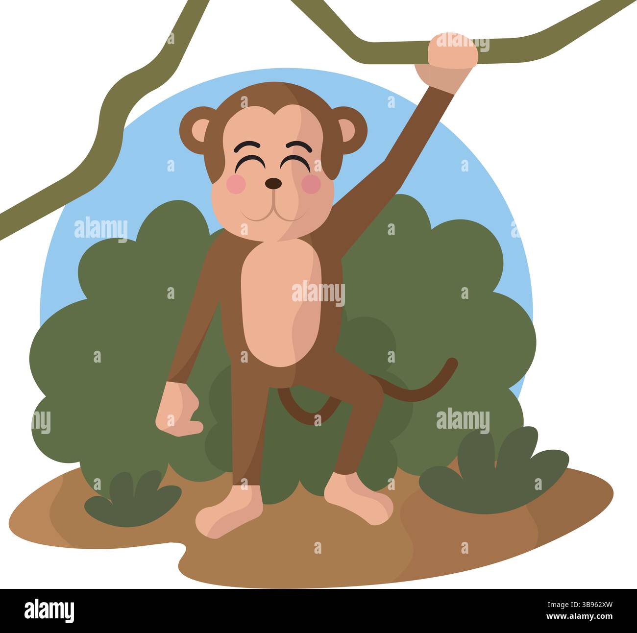 Happy monkey swinging branch. Vector illustration Stock Vector Image ...