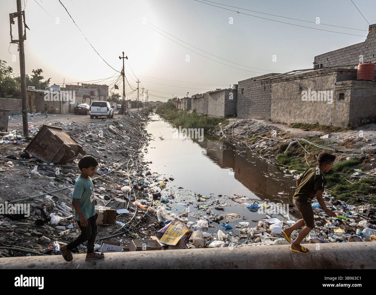 October 30, 2021, Basra, Iraq: Children playing along one of Basra's ...