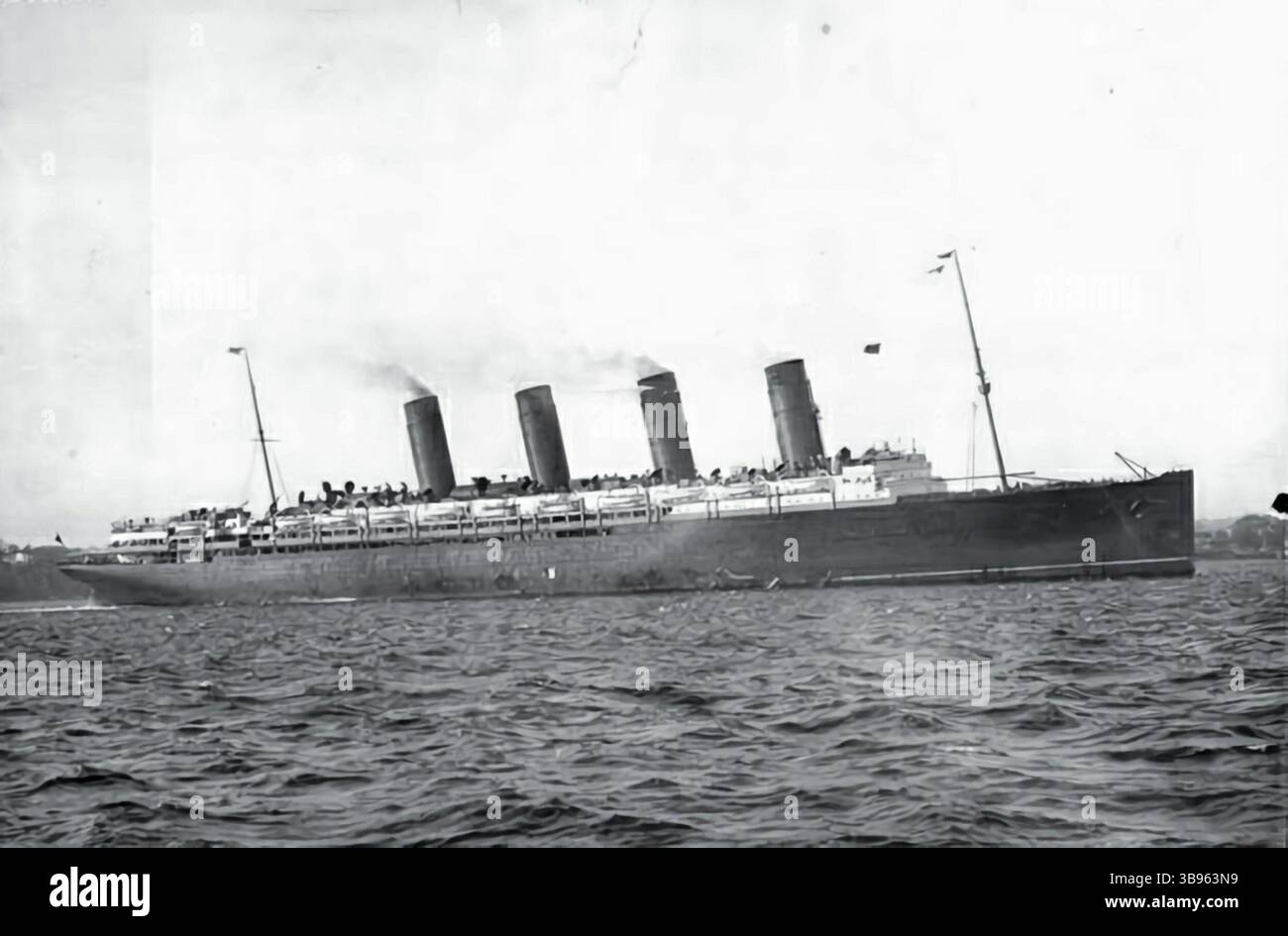 The Lusitania leaving New York on her last voyage. Lusitania was a ...
