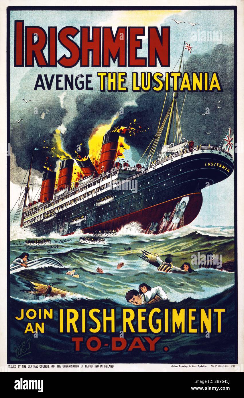 A British Army recruitment poster using the anger over the Lusitania ...