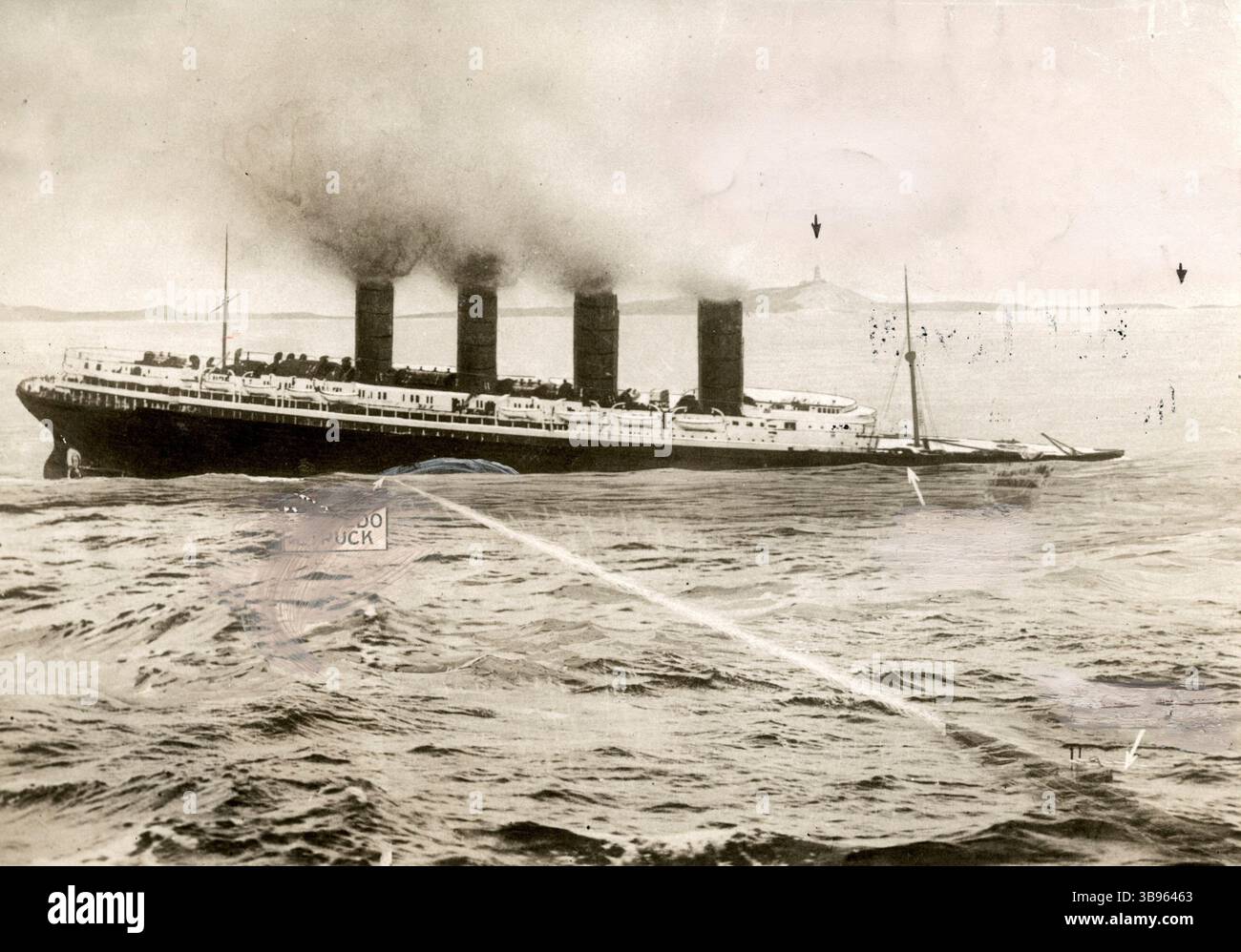 An artists impression of the sinking of the Lusitania. Lusitania was a ...