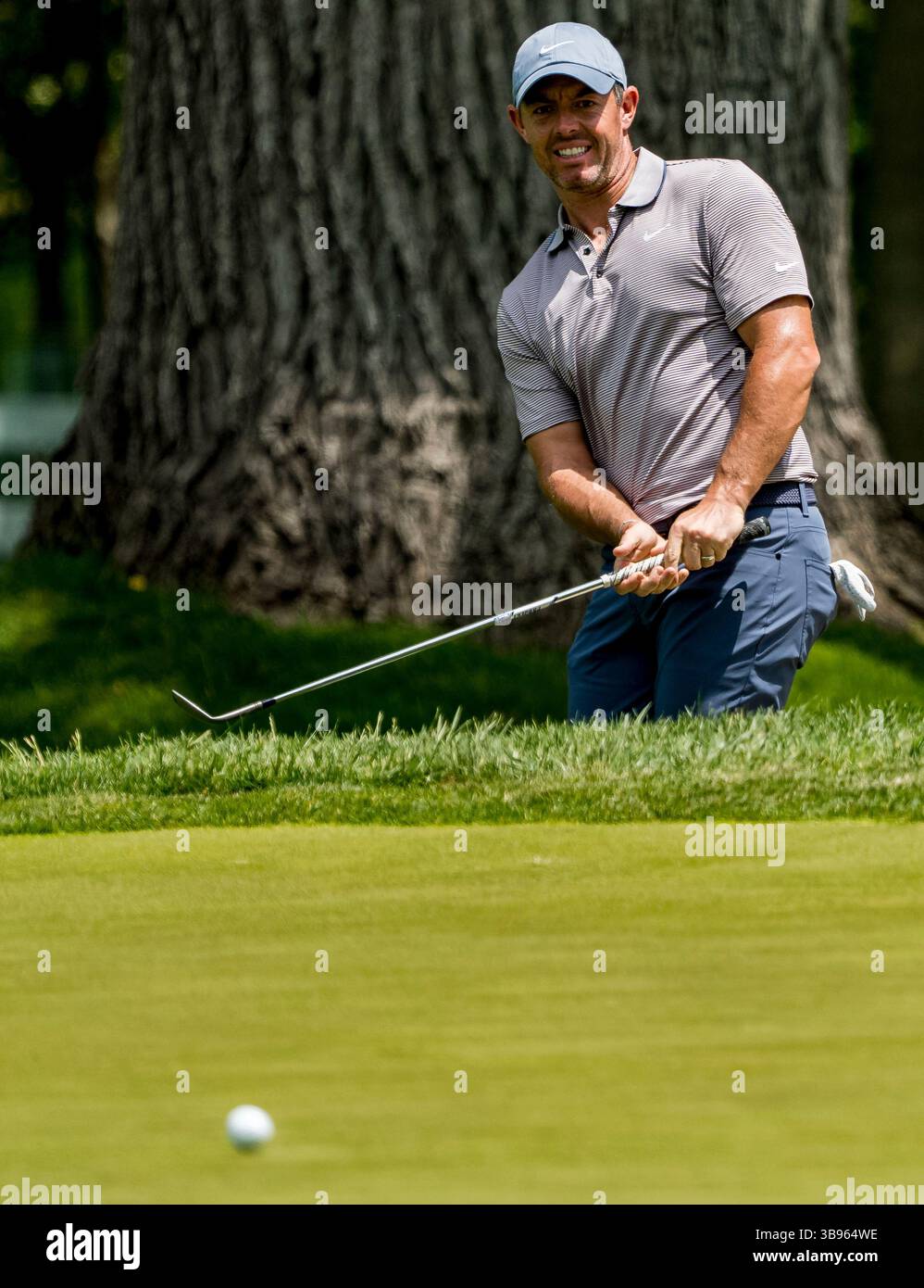 May 8, 2025, Philadelphia, Pa, USA: Rory McIlroy watches a chip shot ...