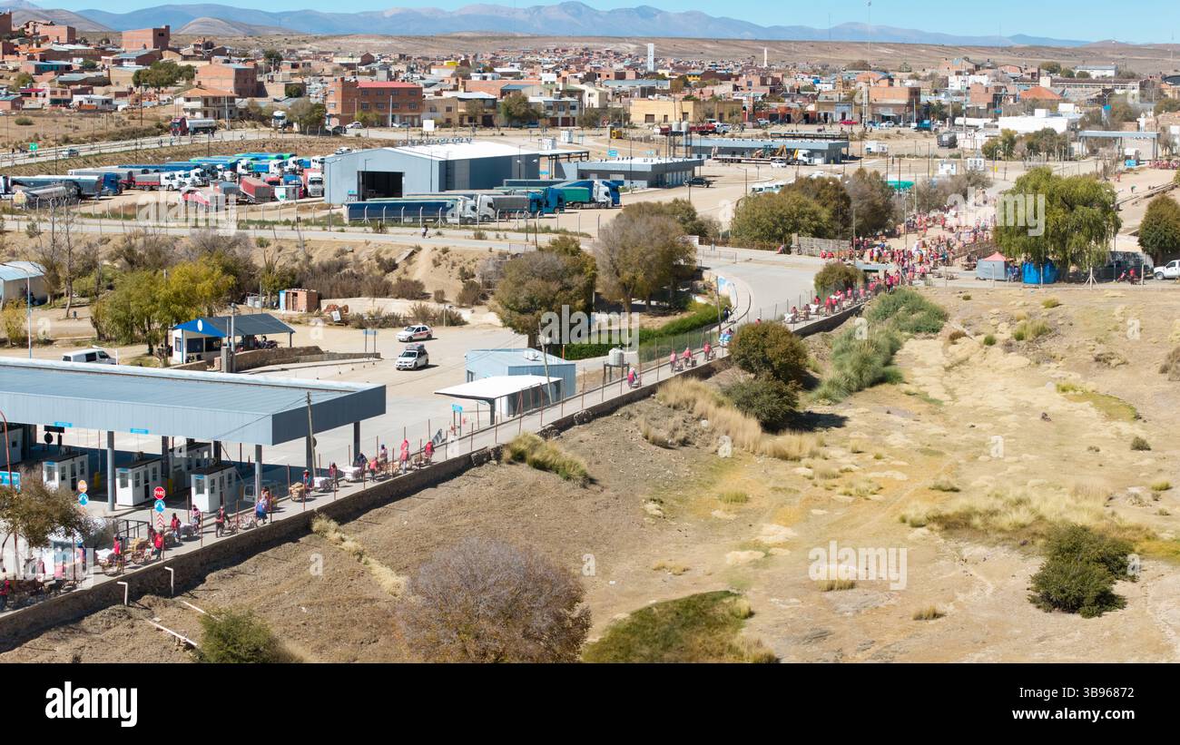 Aerial view of the border between Argentina and Bolivia. The cities of ...