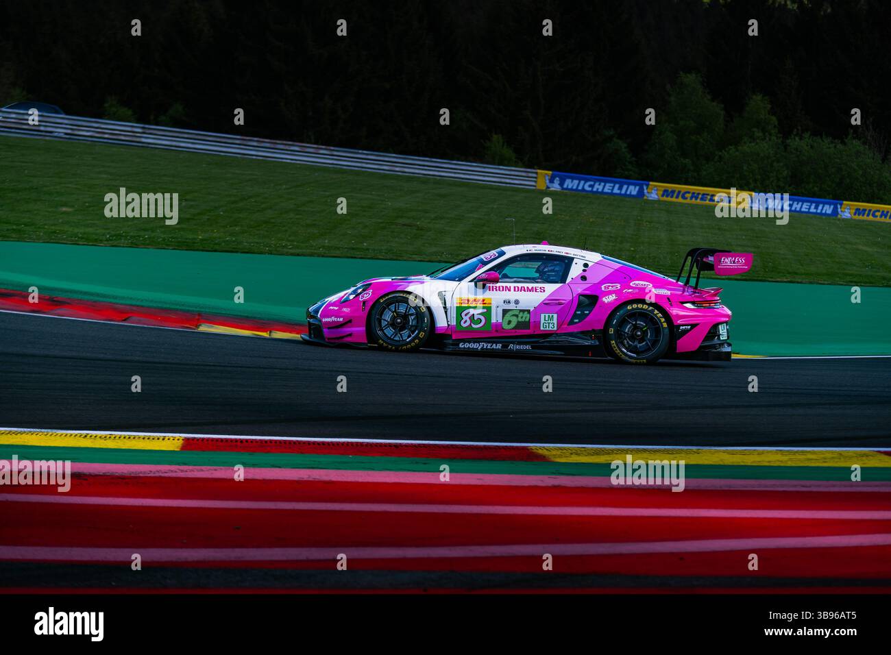Spa Francorchamps, Belgium. 09th May, 2025. Poesche 911 - Iron Dames througth the bus stop in ...