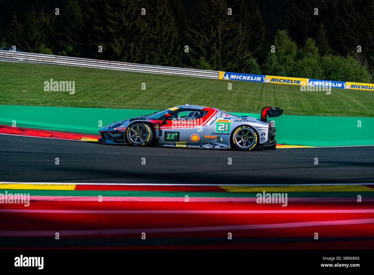 Spa Francorchamps, Belgium. 09th May, 2025. Vista AF Corse Ferrari team 21 througth the bus stop ...