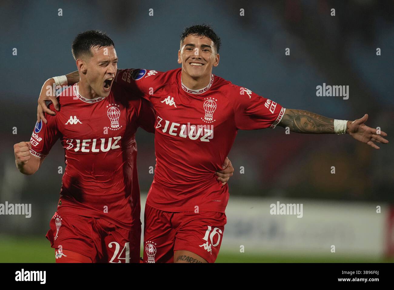 Rodrigo Cabral of Argentina's Huracan, right, celebrates with teammate ...