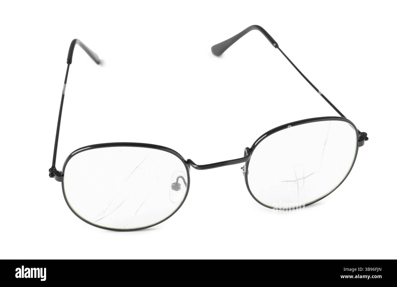 Eyeglasses with broken lens isolated on white Stock Photo - Alamy