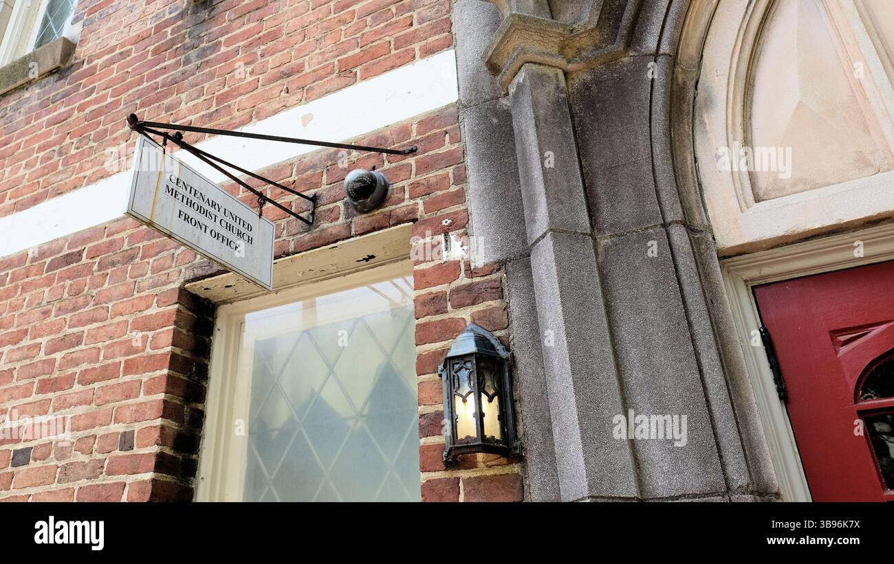 Front office sign at Centenary Methodist Church; historic church in ...