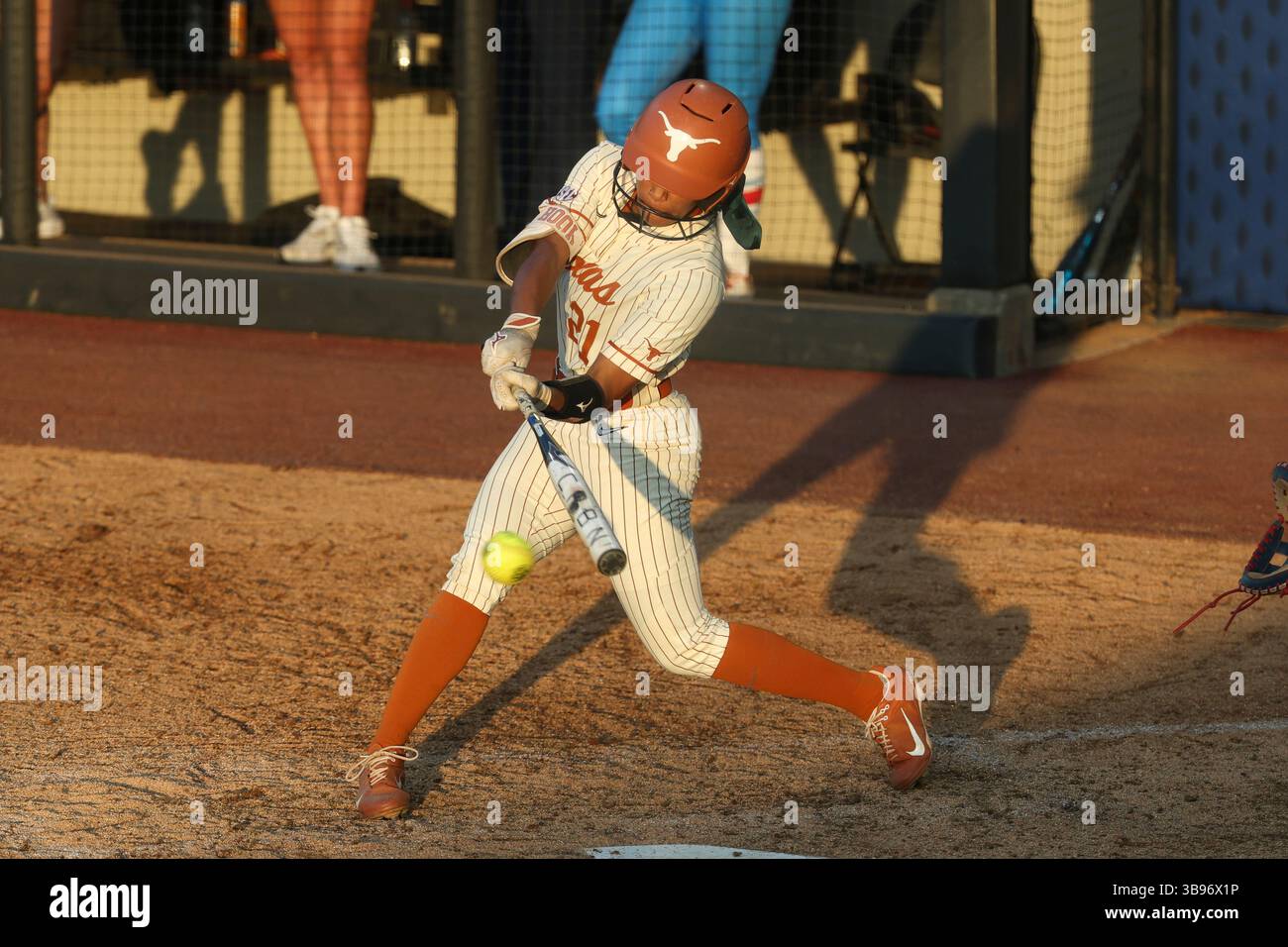 ATHENS, GA - MAY 08: Texas outfielder Kayden Henry (21) gets a base hit ...