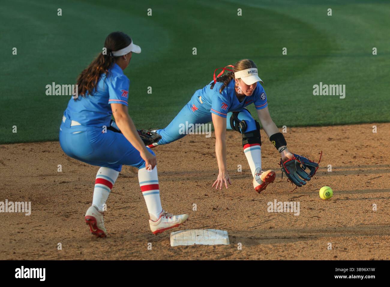 ATHENS, GA - MAY 08: Ole Miss infielder Mackenzie Pickens (1) bobbles a ...