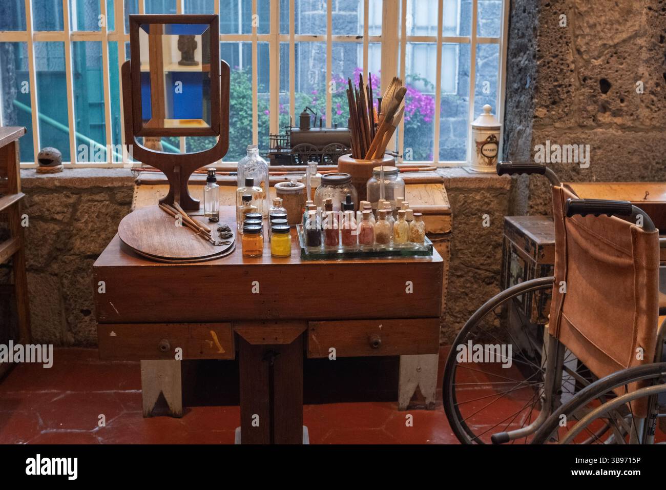 Frida's workshop inside the Frida Kahlo Museum called La Casa Azul in ...