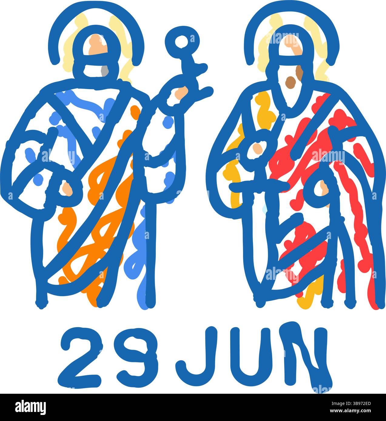 st peter and st paul feast catholic holiday icon doodle illustration ...