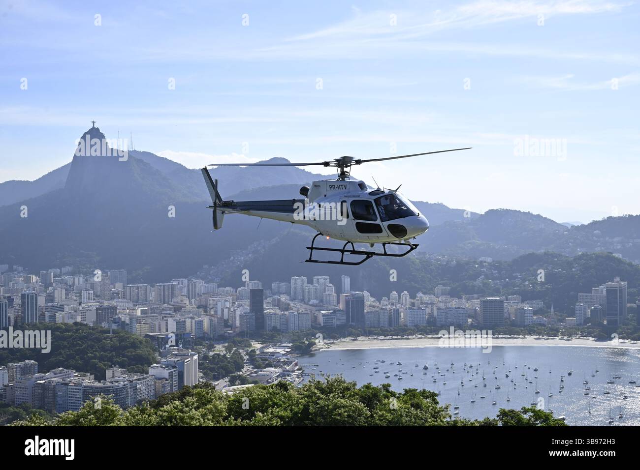 Rio de Janeiro-Brazil, May 8, 2025, helicopter landing at the helipad ...
