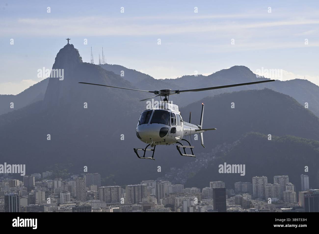Rio de Janeiro-Brazil, May 8, 2025, helicopter landing at the helipad ...