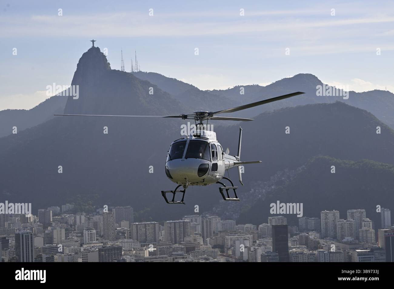 Rio de Janeiro-Brazil, May 8, 2025, helicopter landing at the helipad ...