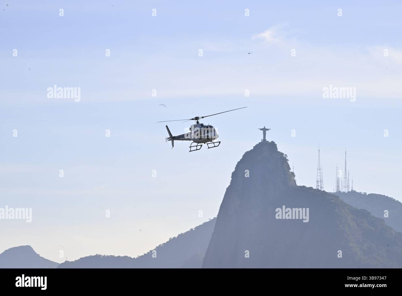 Rio de Janeiro-Brazil, May 8, 2025, helicopter landing at the helipad ...