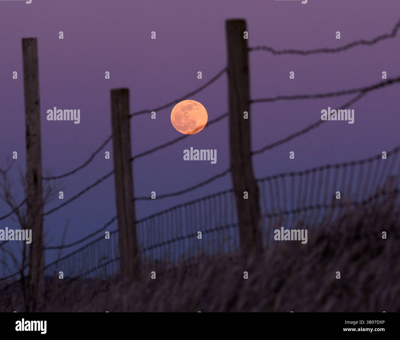 April 5, 2023, Moville, Iowa, USA: A full moon or pink moon rises in ...