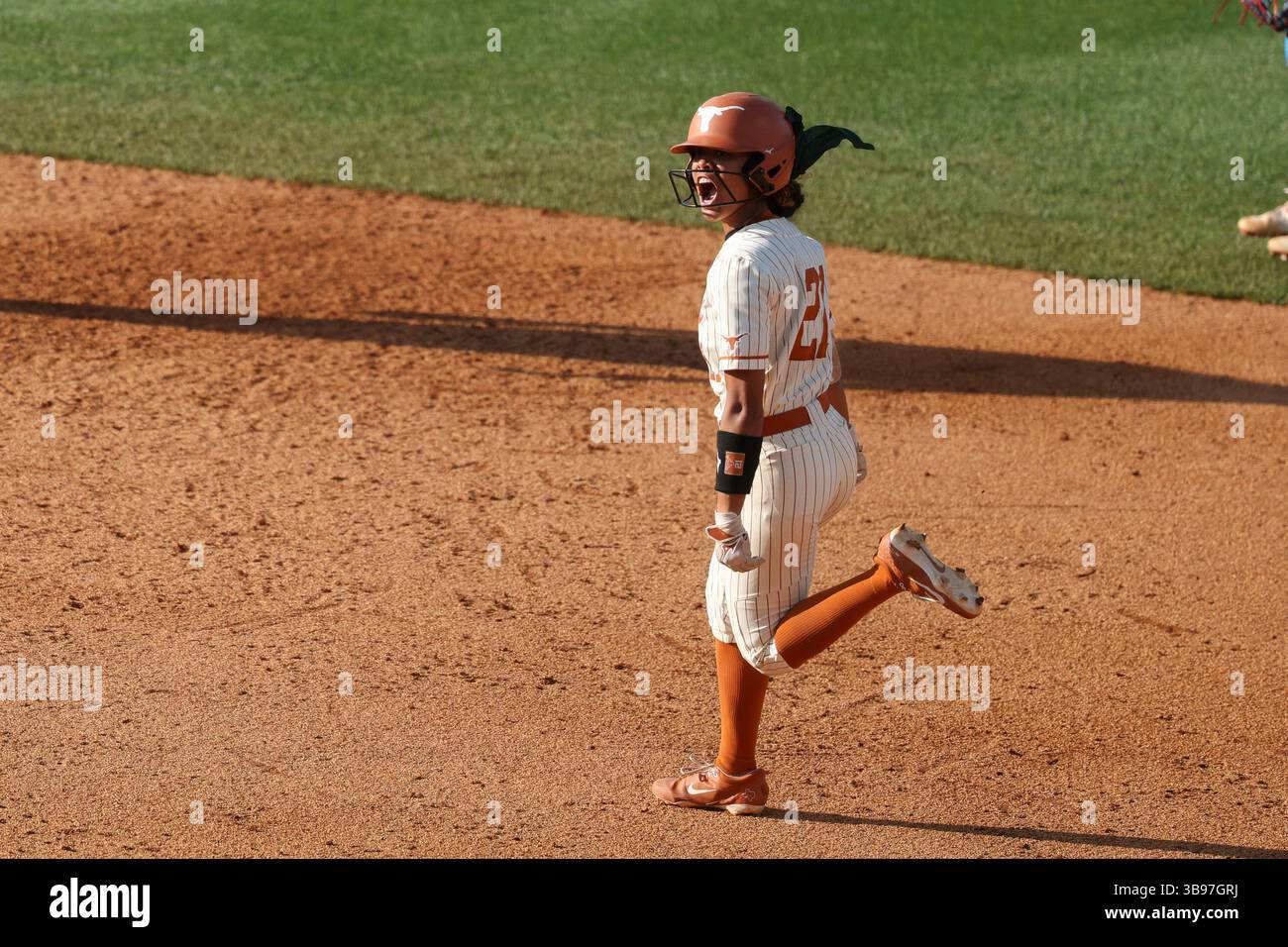 ATHENS, GA - MAY 08: Texas outfielder Kayden Henry (21) screams as she ...