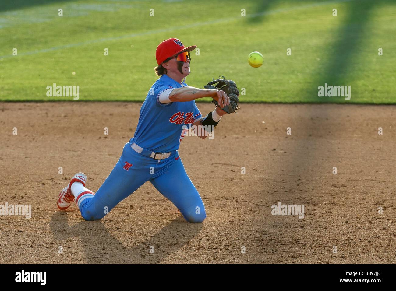 ATHENS, GA - MAY 08: Ole Miss infielder Ashton Lansdell (5) throws out ...