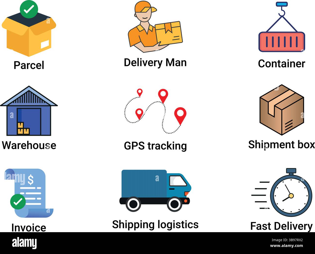 Delivery and Logistics Icons Set, Parcel, Shipping, Tracking, and Warehouse Vector Stock Vector ...