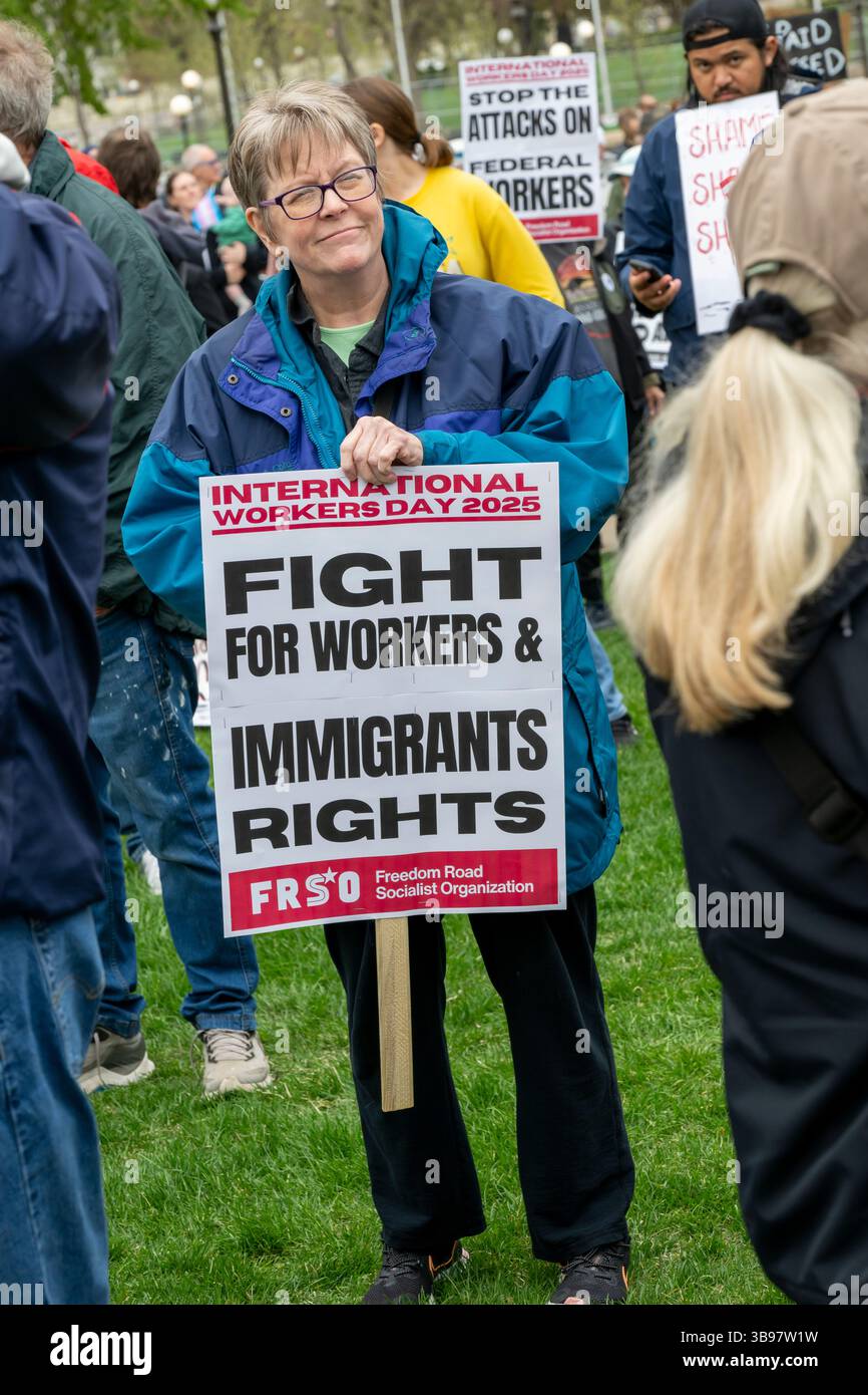 St. Paul, Minnesota. State capitol. May Day protest for worker and ...
