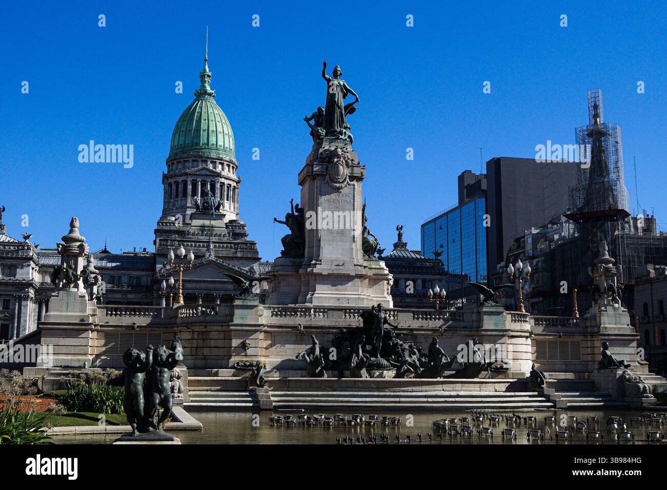 View of the Palace of the Argentine National Congress with the statue ...