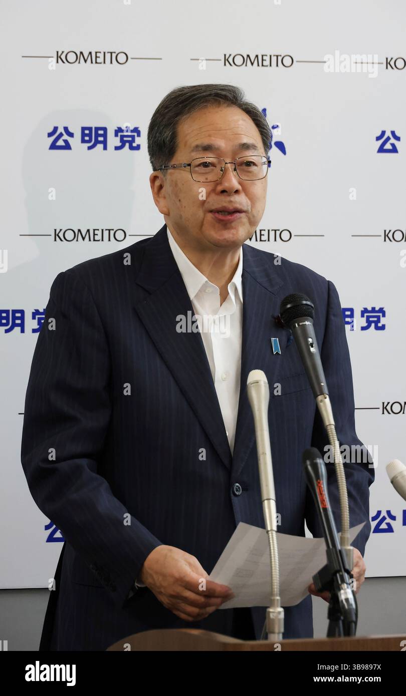 Japan's Komeito Party leader Tetsuo Saito holds a press conference in ...