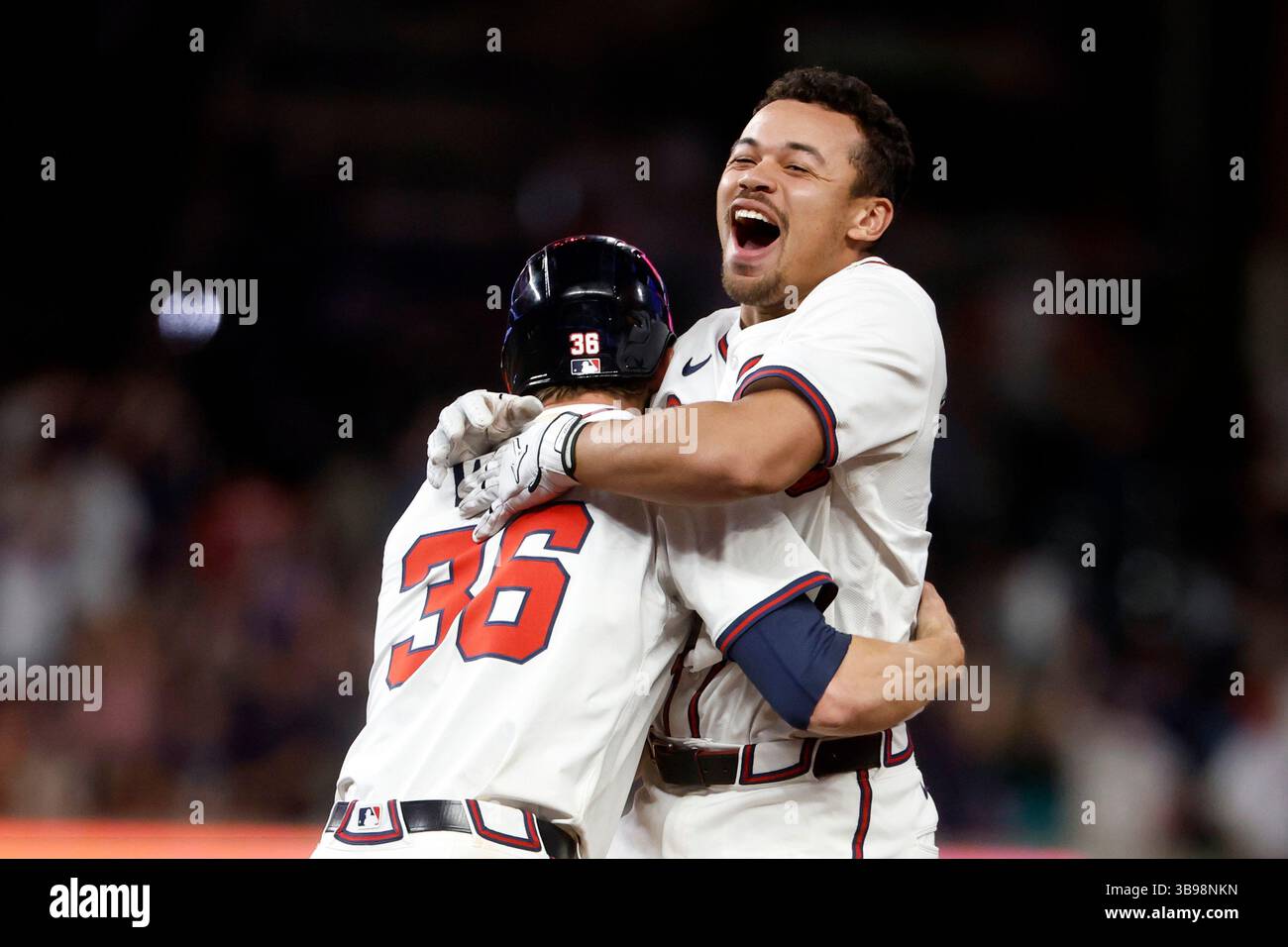 Atlanta Braves' Eli White (36) celebrates with Drake Baldwin, right ...