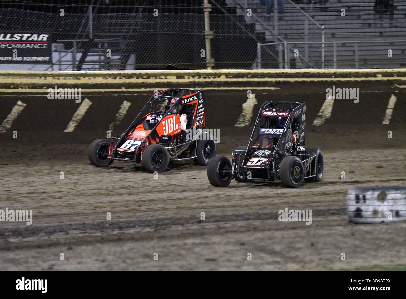 KOKOMO, IN - APRIL 27: Logan Seavey (57) Abacus Racing challenges Jacob ...