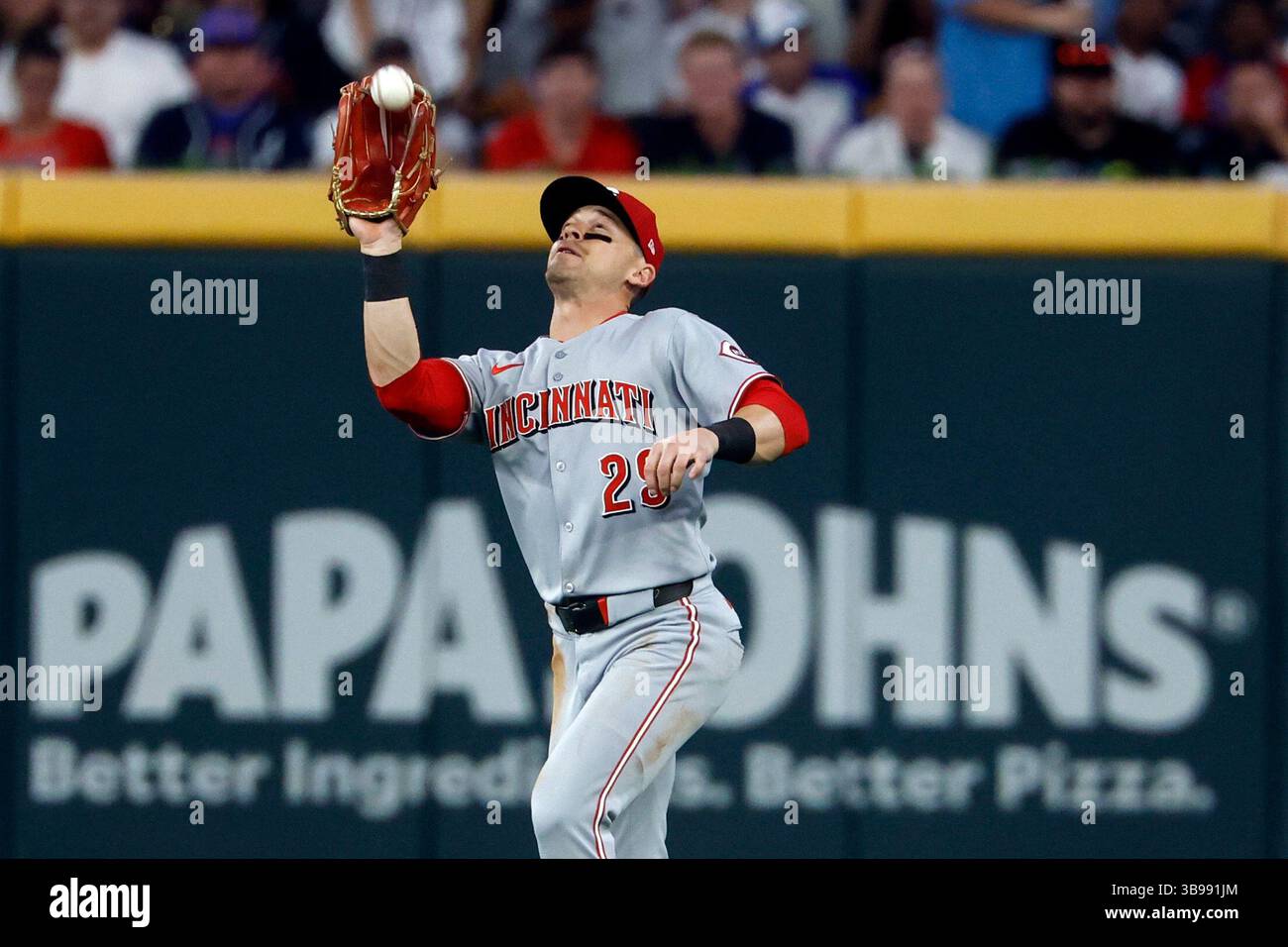 Cincinnati Reds outfielder TJ Friedl catches a fly ball for the out on ...