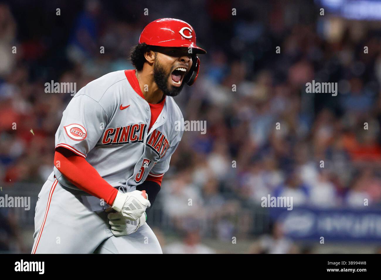Cincinnati Reds' Rece Hinds reacts after hitting a two-run home run ...