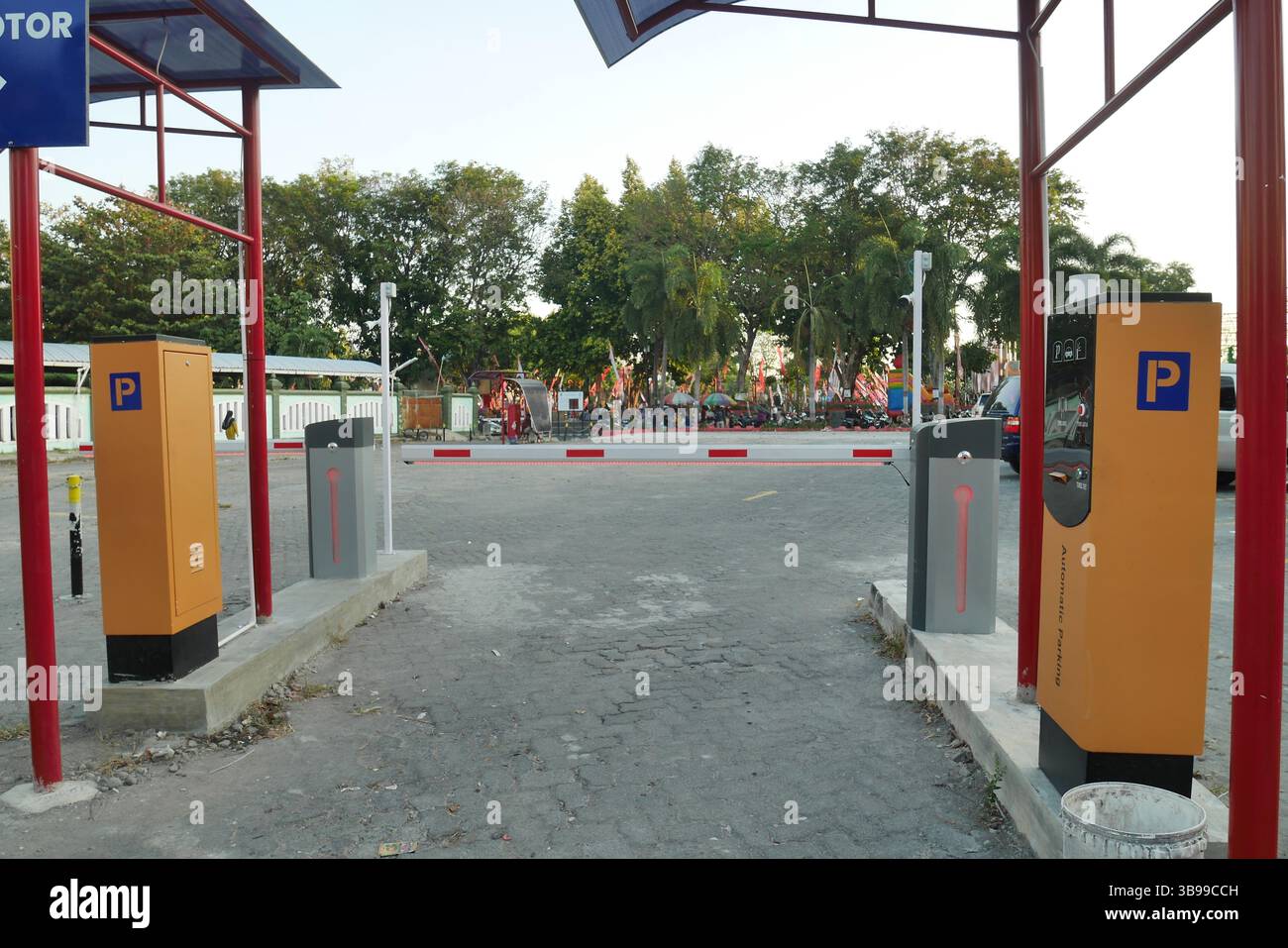 Portal and ticket box for vehicles entering the parking area Stock ...