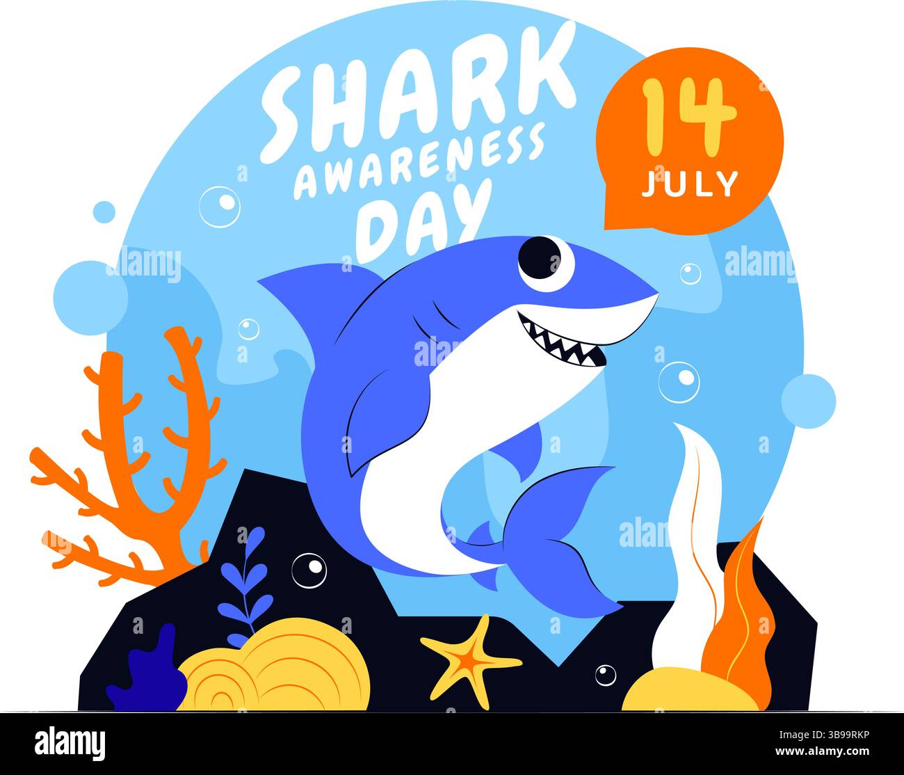 Shark Awareness Day Vector Illustration on 14 July Featuring a Shark ...
